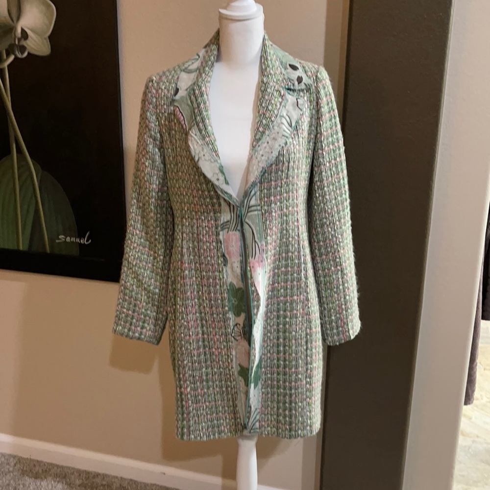 Acrylic Woven Jacket In Shades Of Green And Pink - Gem